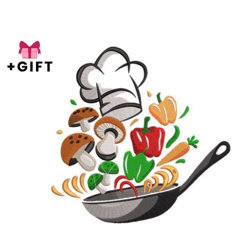 Kitchen Embroidery Design, Chef Hat and Vegetables Machine Embroidery ...