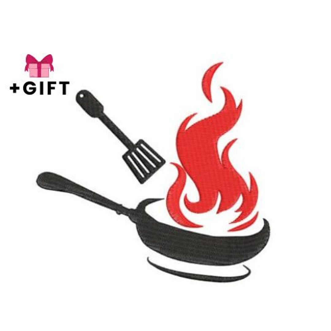 Pan Embroidery Design, Cooking Machine Embroidery Design, Fire in the ...