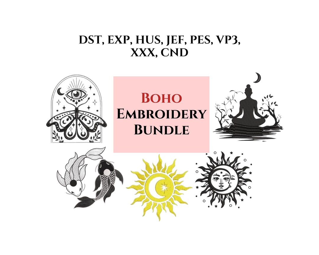 Boho Machine Embroidery Design Bundle - 5 Celestial Spiritual ...