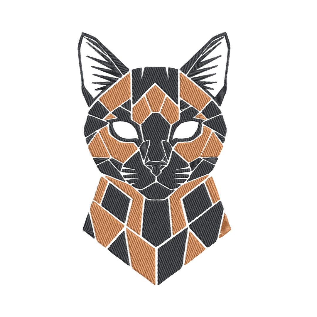 Feline Embroidery Design, Majestic Faraon Geometric Cat Face Machine ...