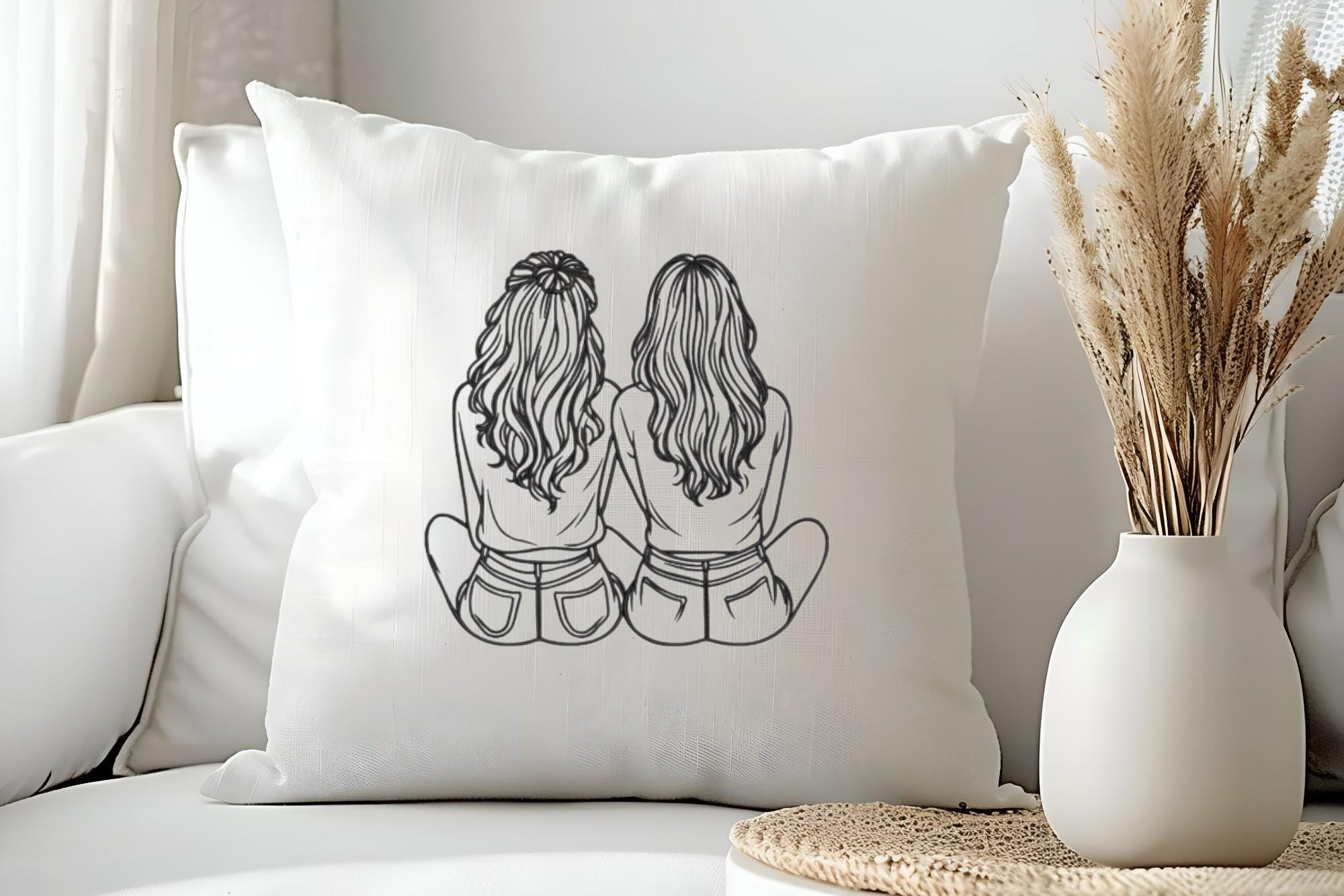 Best Friends Machine Embroidery Design - Black Line Girly Minimalistic ...