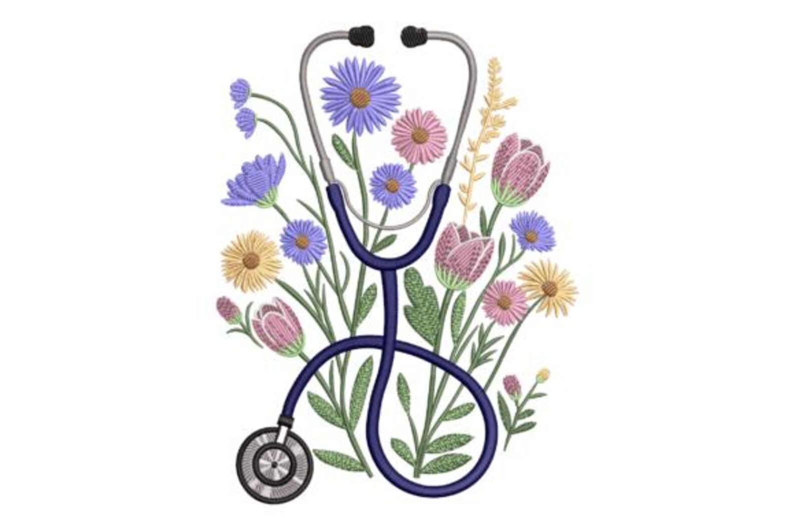 Medicine Embroidery Design, Floral Stethoscope Machine Embroidery File ...