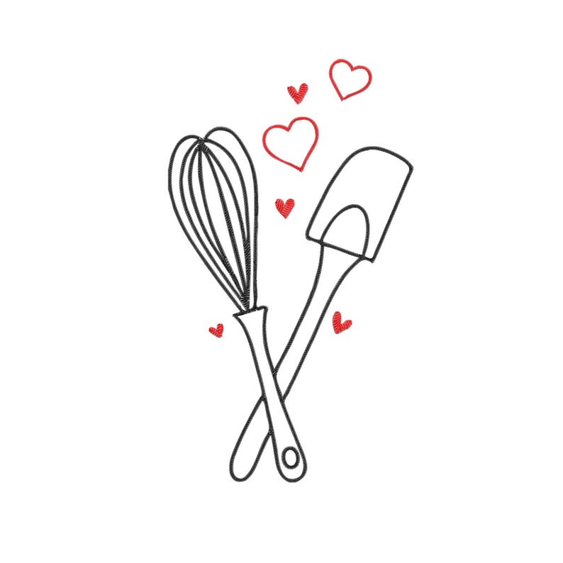 Kitchen Embroidery Design Kit, 10 Linear Cooking With Hearts Machine ...