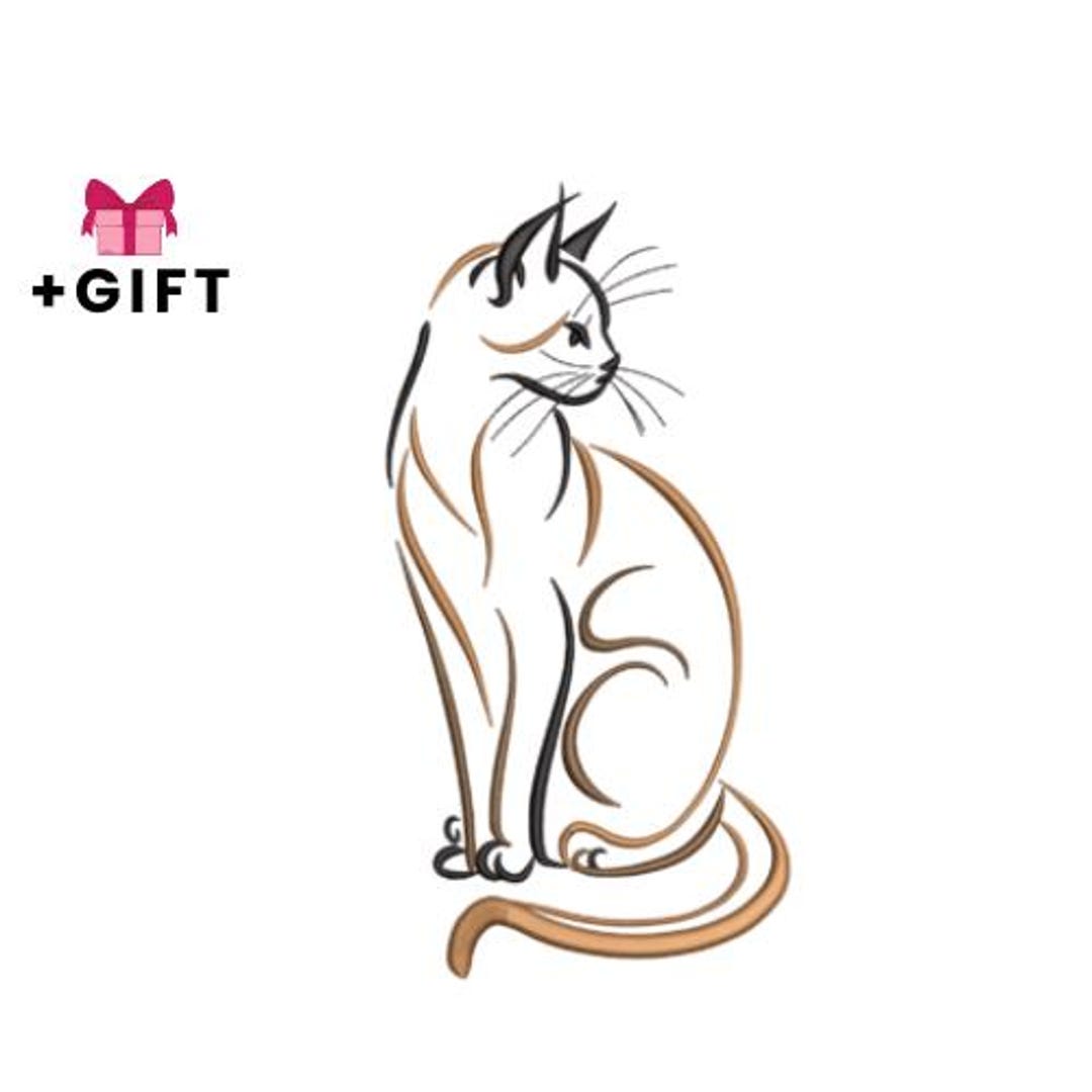 Elegant Minimalist Cat Line Art Machine Embroidery Design - Black Brown ...