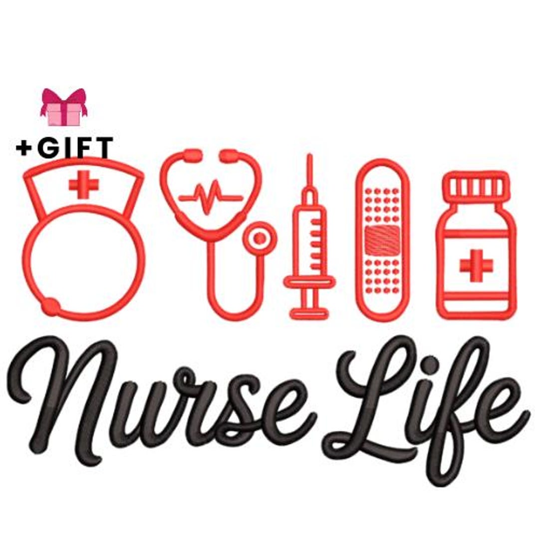 Medicine Icons Embroidery Design, Nurse Life Title Machine Embroidery ...