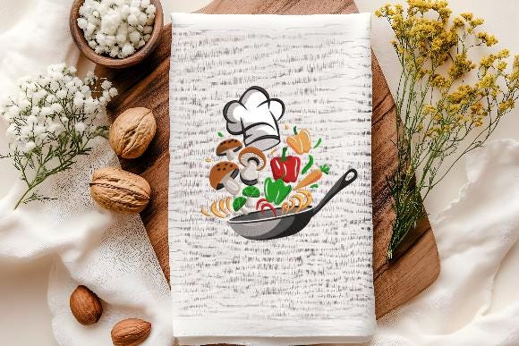 Kitchen Embroidery Design, Chef Hat and Vegetables Machine Embroidery ...