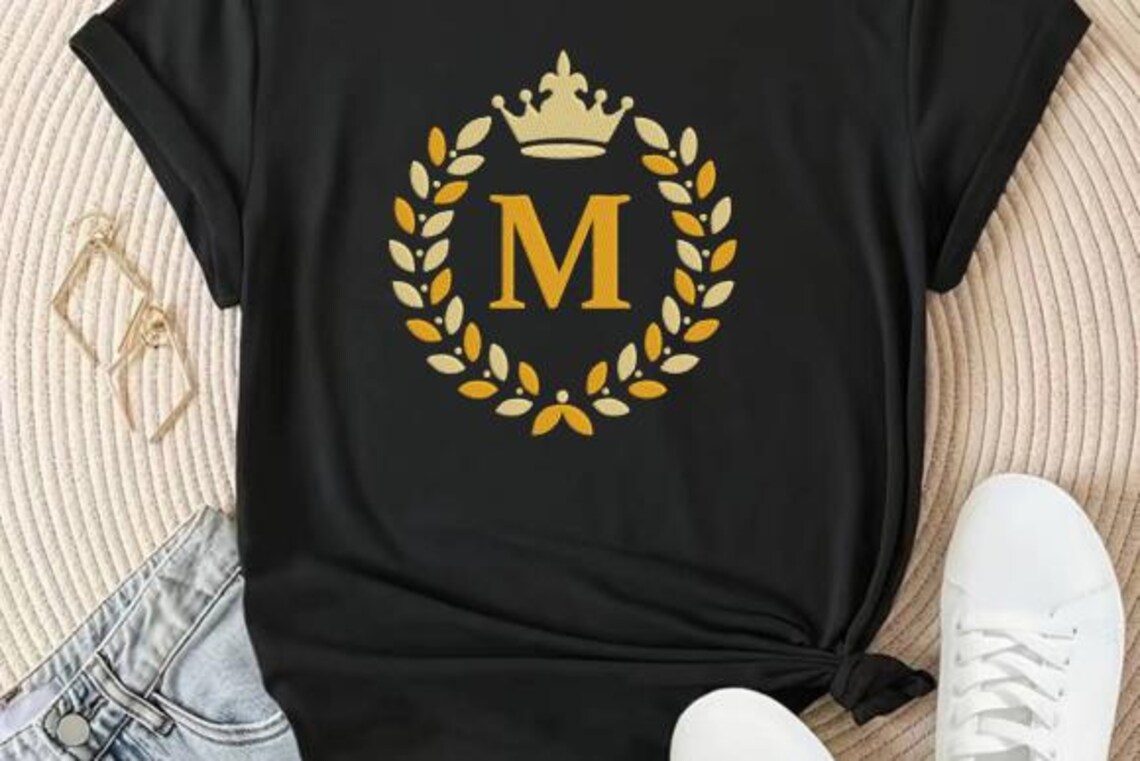 M Monogram Embroidery Design, Letter M With Royal Wreath Machine ...