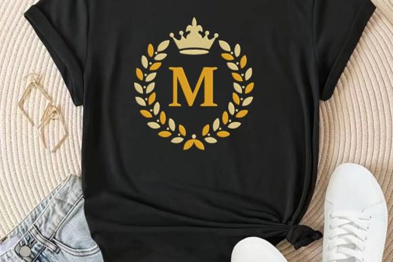 M Monogram Embroidery Design, Letter M With Royal Wreath Machine ...