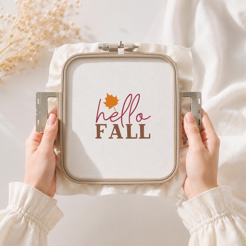 Autumn Embroidery Design, Hello Fall Title Machine Embroidery File ...