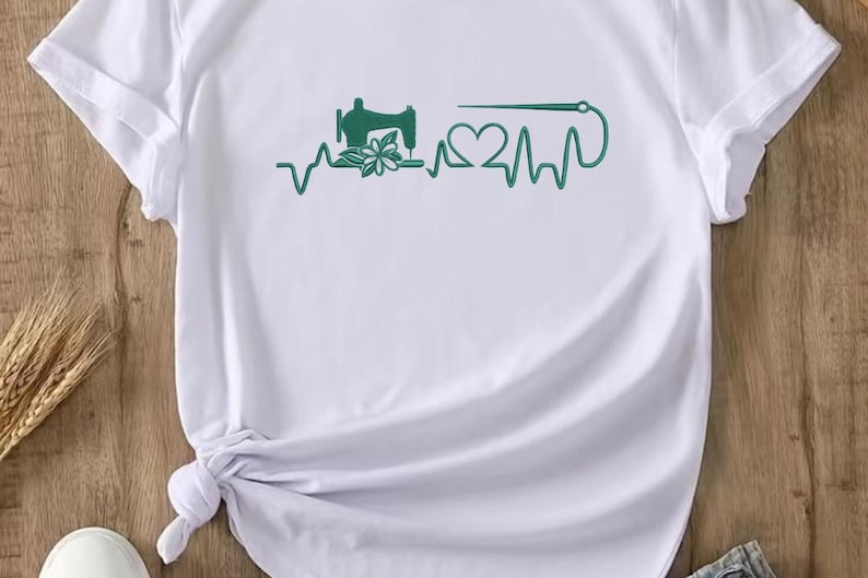Sewing Heartbeat Machine Embroidery Design - Minimalistic Green ...