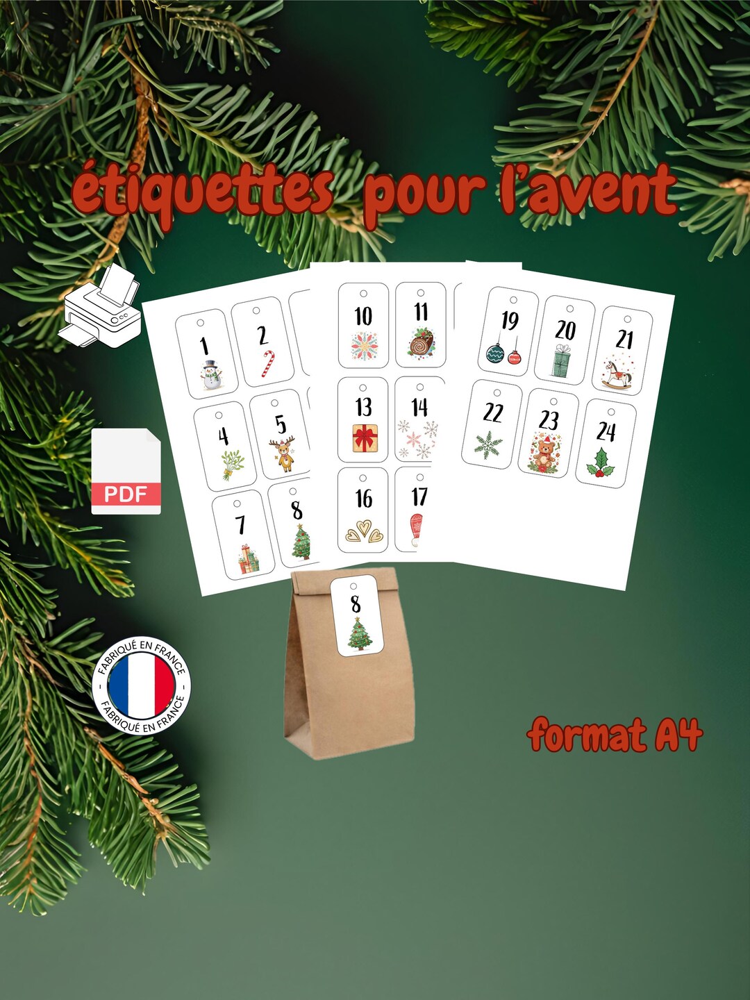 Printable Advent Calendar Labels – DIY Christmas, 24 Numbers for Gift ...