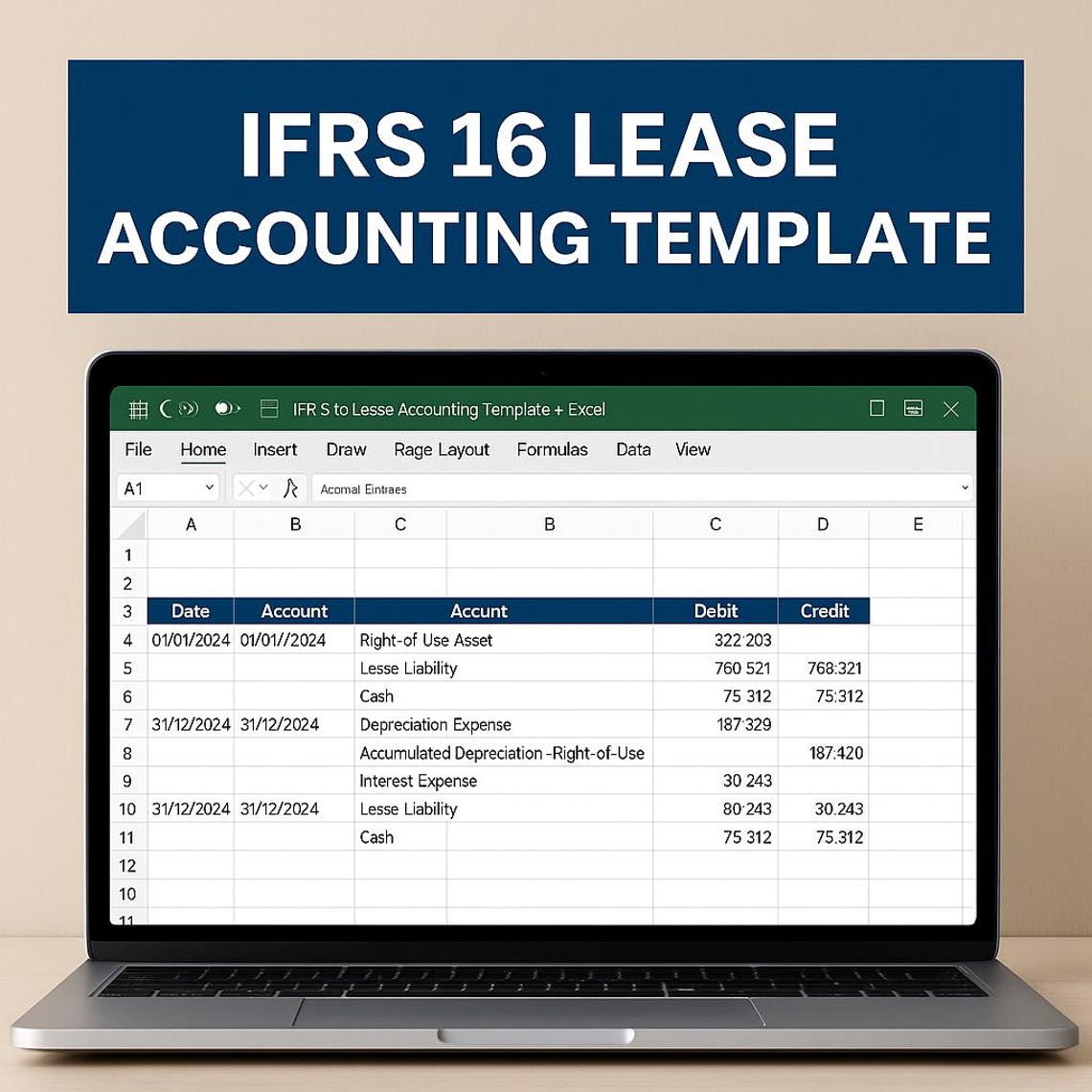 IFRS 16 Lease Accounting Excel Template | Lease Liability & ROU Asset ...