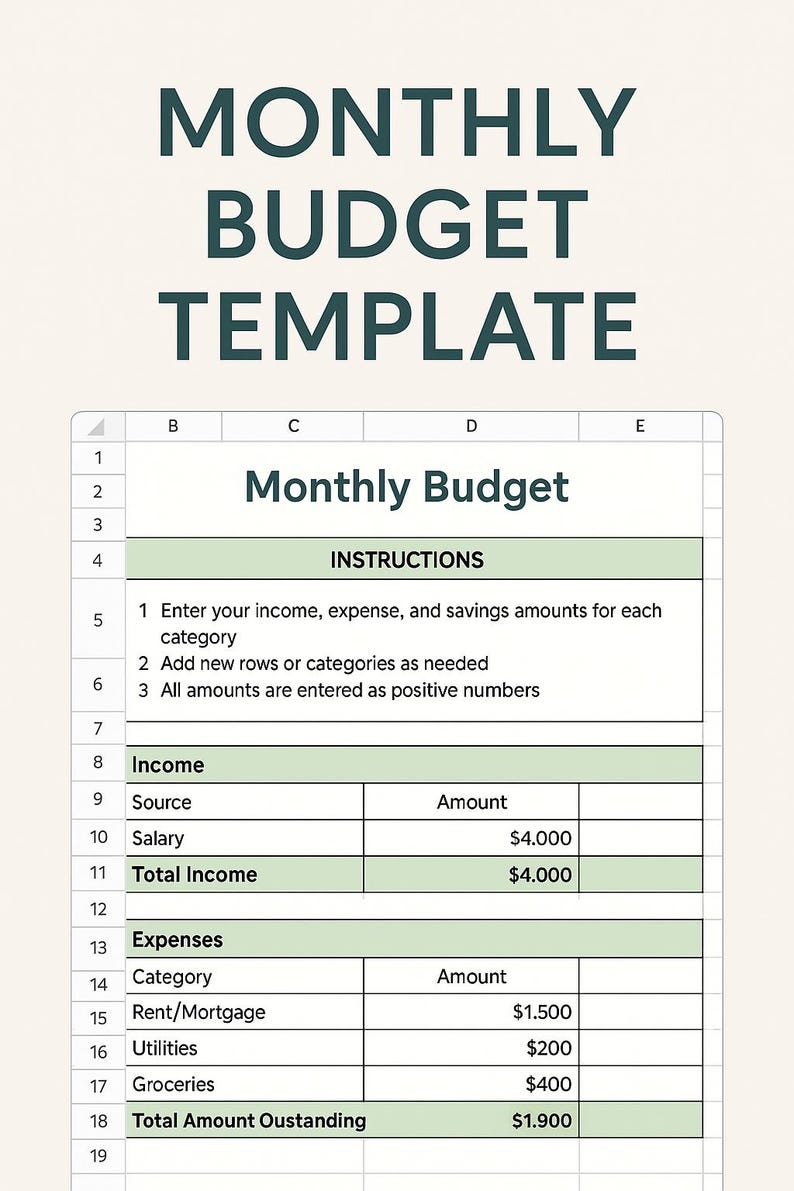 Personal Monthly Budget Excel Template | Income & Expense Tracker ...