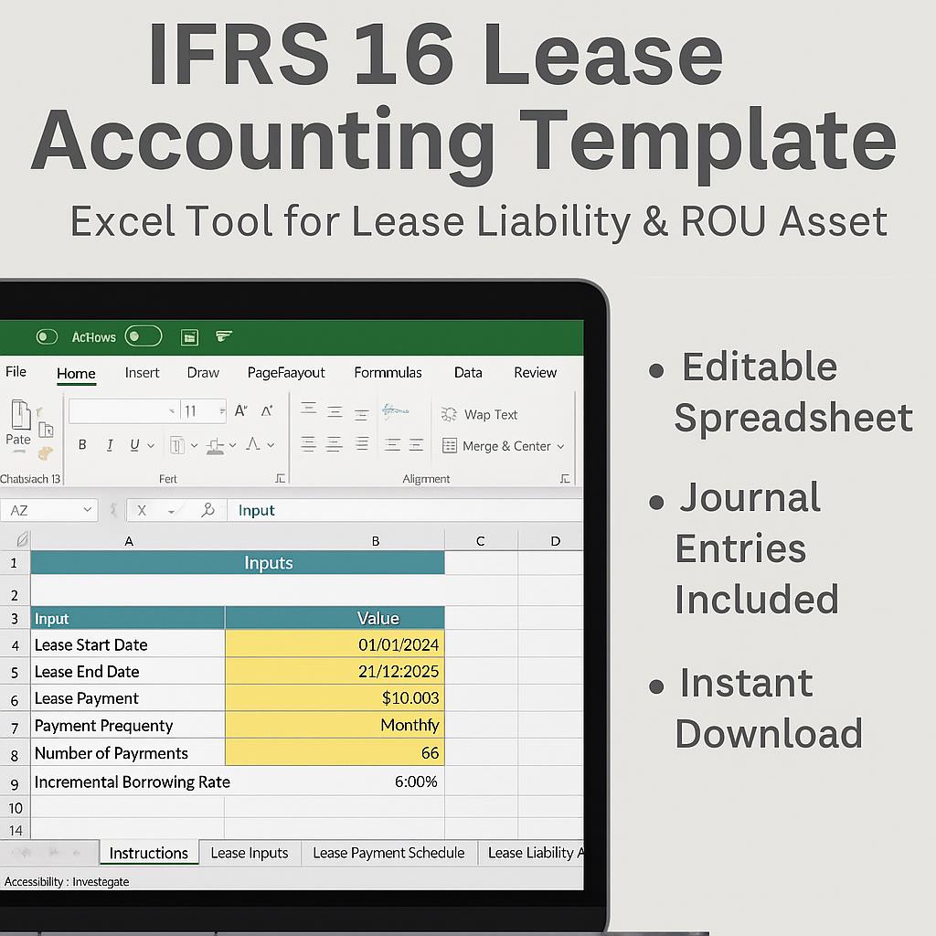 IFRS 16 Lease Accounting Excel Template | Lease Liability & ROU Asset ...