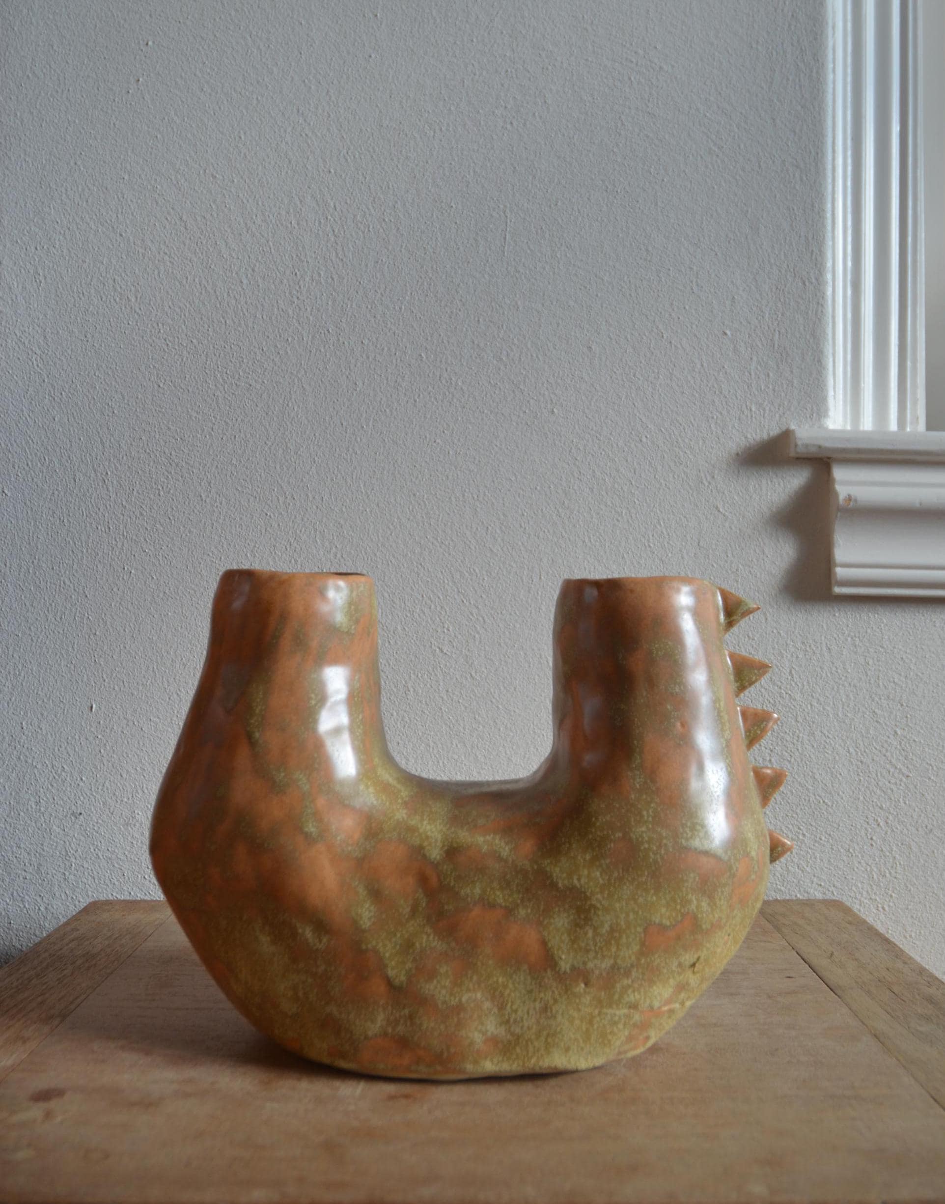 Large Sculptural Ceramic Vase: Earthy Glaze, Unique U-shape, One of A ...