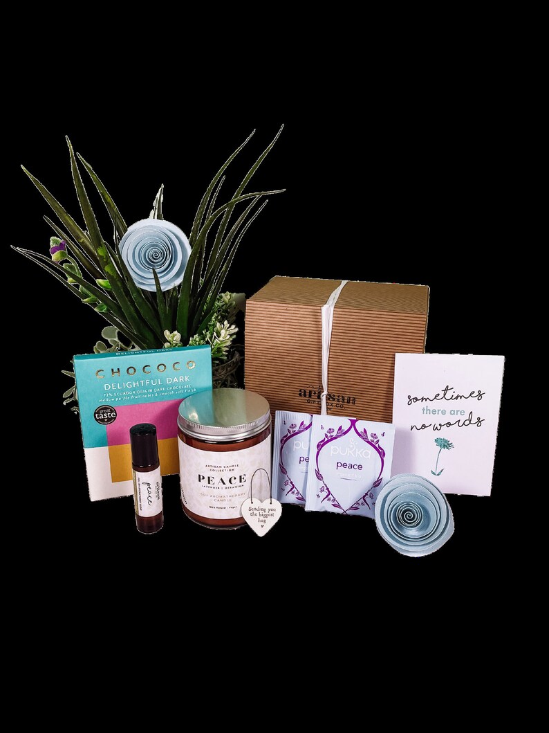 Self Care Grief Sympathy Gift Hamper | Hug in a Box | Peace Candle Blue ...