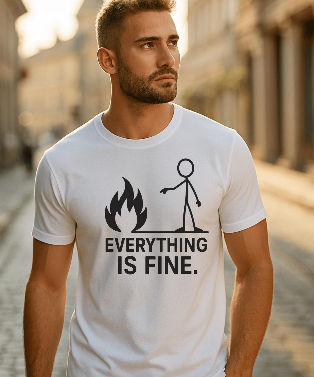 Everything is Fine Meme Shirt - Funny Stick Figure Tee - Fire Chaos ...