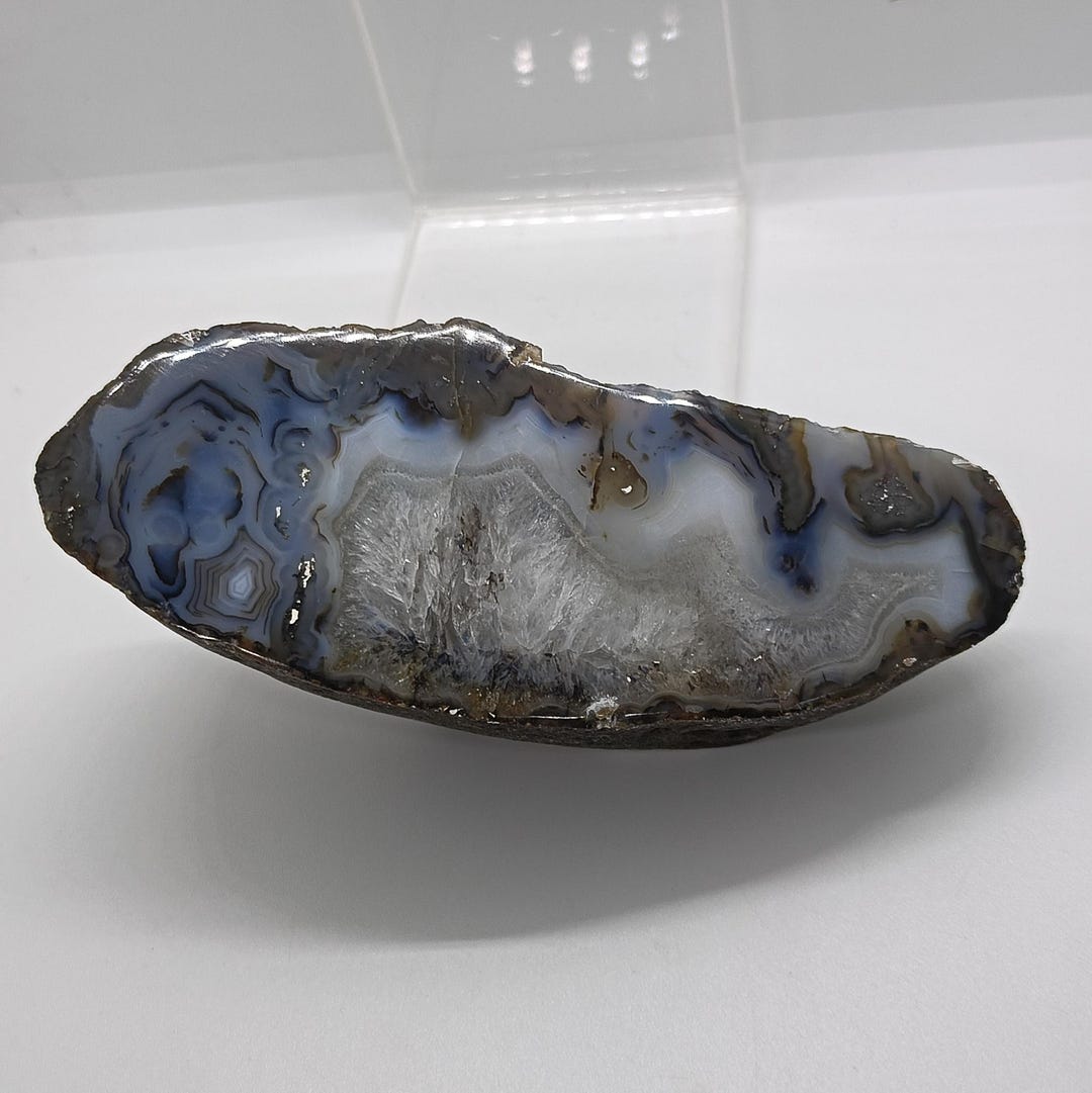 Natural Blue Banded Agate Geode Slice Polished Quartz Crystal Display ...