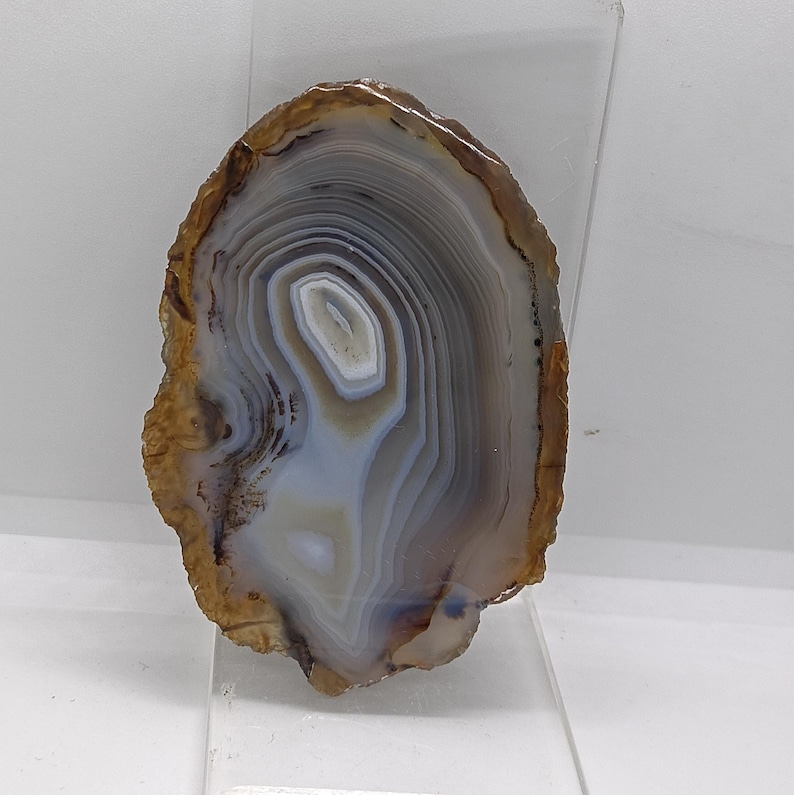 Natural Banded Agate Geode Slice Polished Quartz Crystal Display (73gm ...