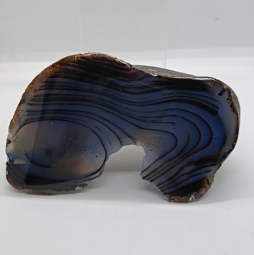 Natural Blue Gray Banded Agate Slice – Dramatic Flowing Lines Polished ...
