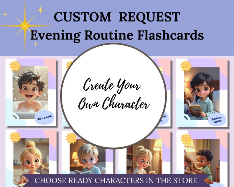 Custom Evening Routine Flashcards for Kids Personalized Bedtime Chart ...