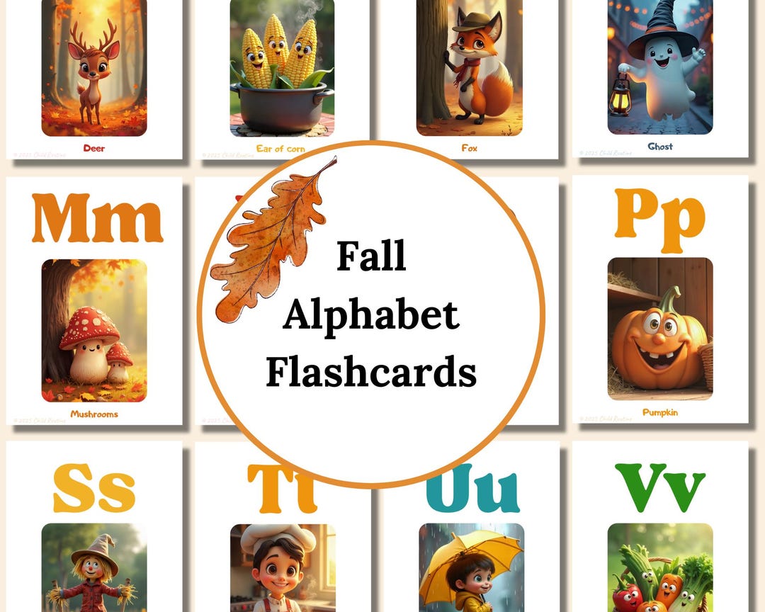Fall Alphabet Flashcards: ABC Printable Cards, Autumn Nursery Decor ...