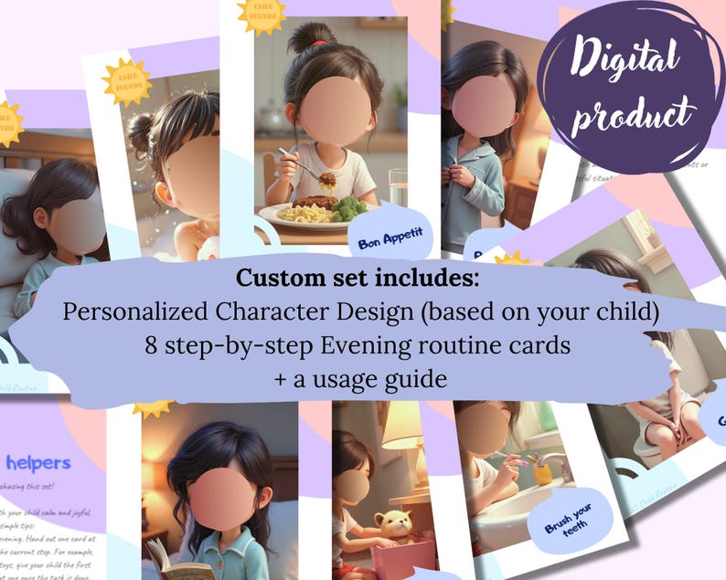 Custom Evening Routine Flashcards for Kids Personalized Bedtime Chart ...