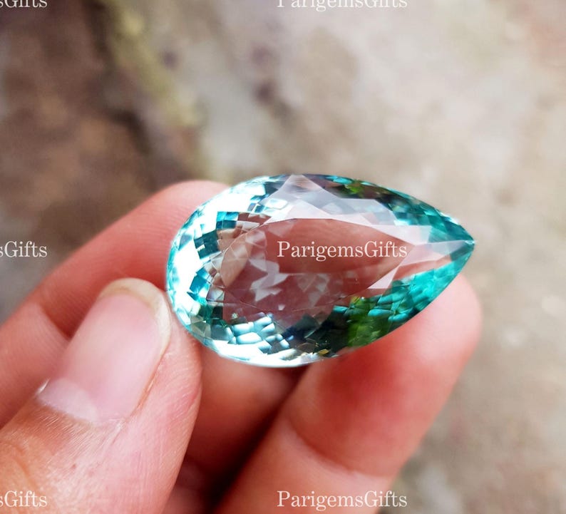 65 Carat Aquamarine Pear Shape Glass Gemstone: Faceted Sky Blue Stone ...