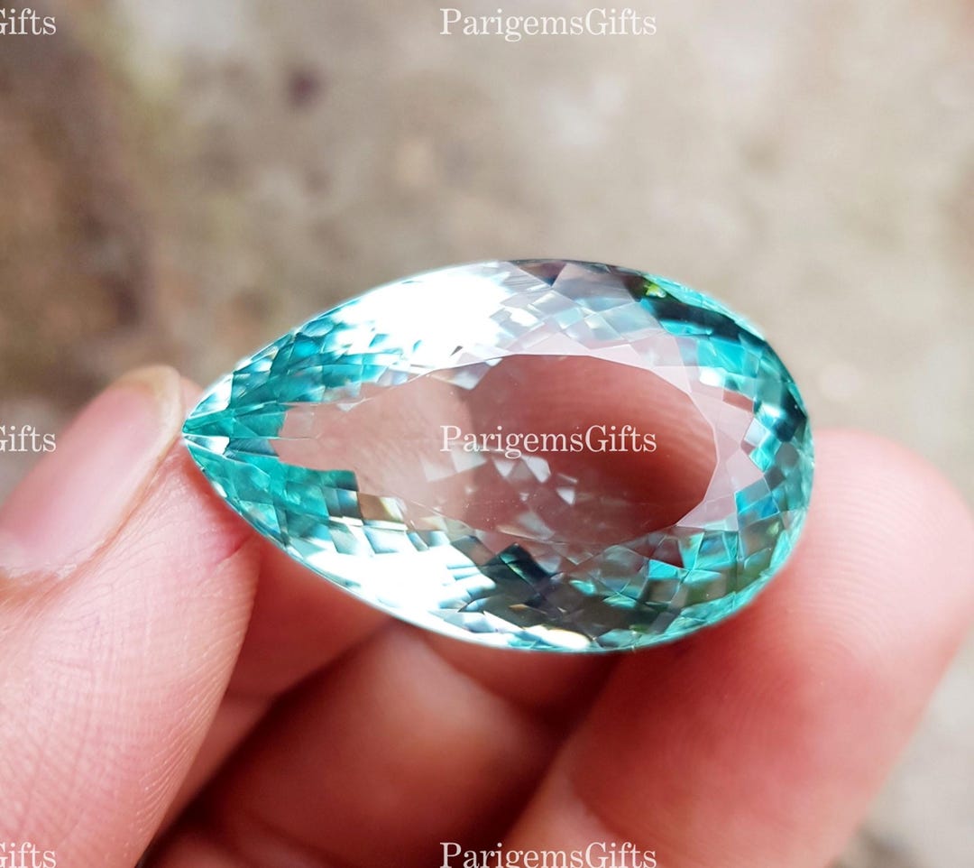 65 Carat Aquamarine Pear Shape Glass Gemstone: Faceted Sky Blue Stone ...