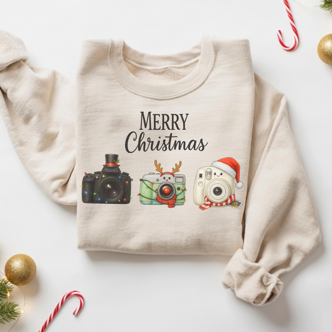 Christmas Cameras Sweatshirt, Funny Photo Holiday Sweater, Professional ...