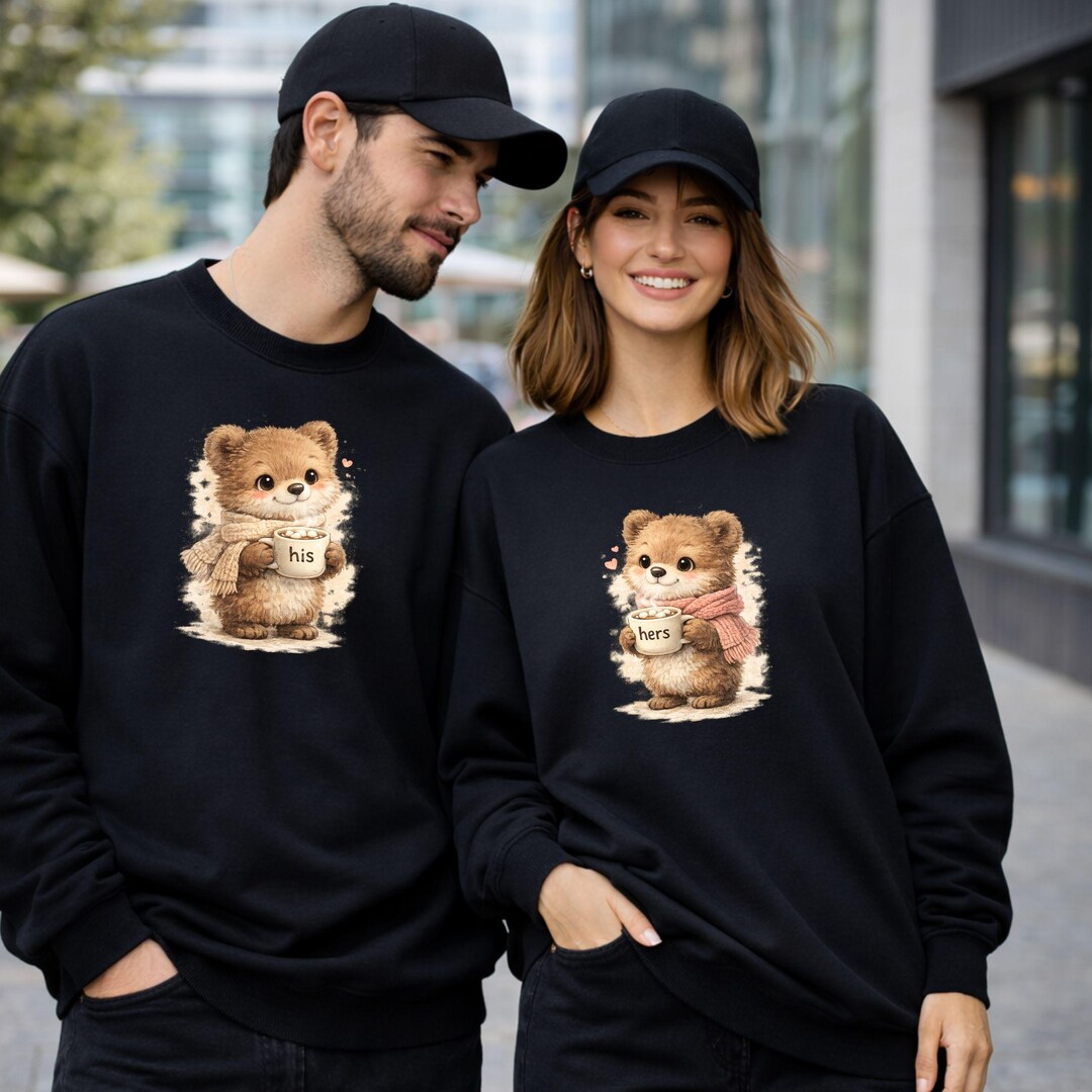 Matching Bear Couple Shirts/hoodies – Cute “his Hers” Coffee Design ...
