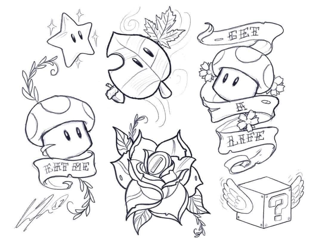 Retro Video Game Inspired Tattoo Flash Hand Drawn - Etsy