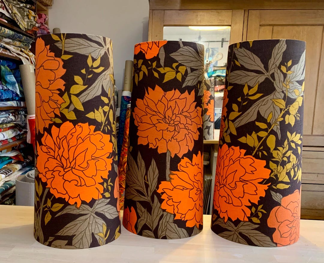 Bold Orange Peony PION BORAS Flower 60s 70s Vintage Fabric Fat Lava ...