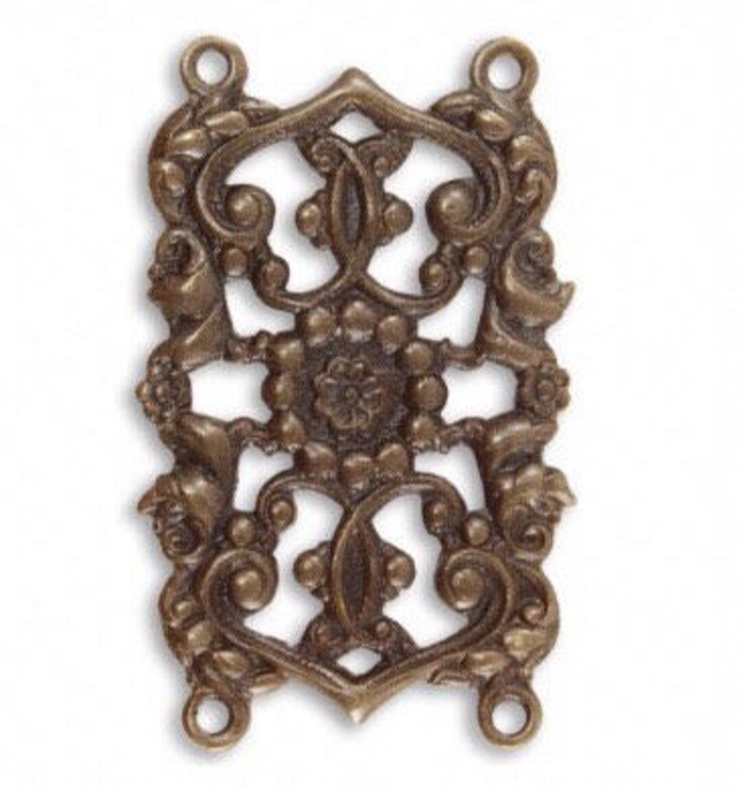 Vintaj Brass Filigree Rectangle Base Flower Link Component Antiqued ...