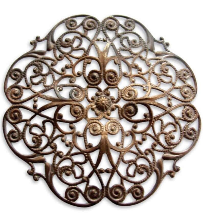 Vintaj Antiqued Brass Ox Large Filigree Focal Connector Scrolled Peony ...