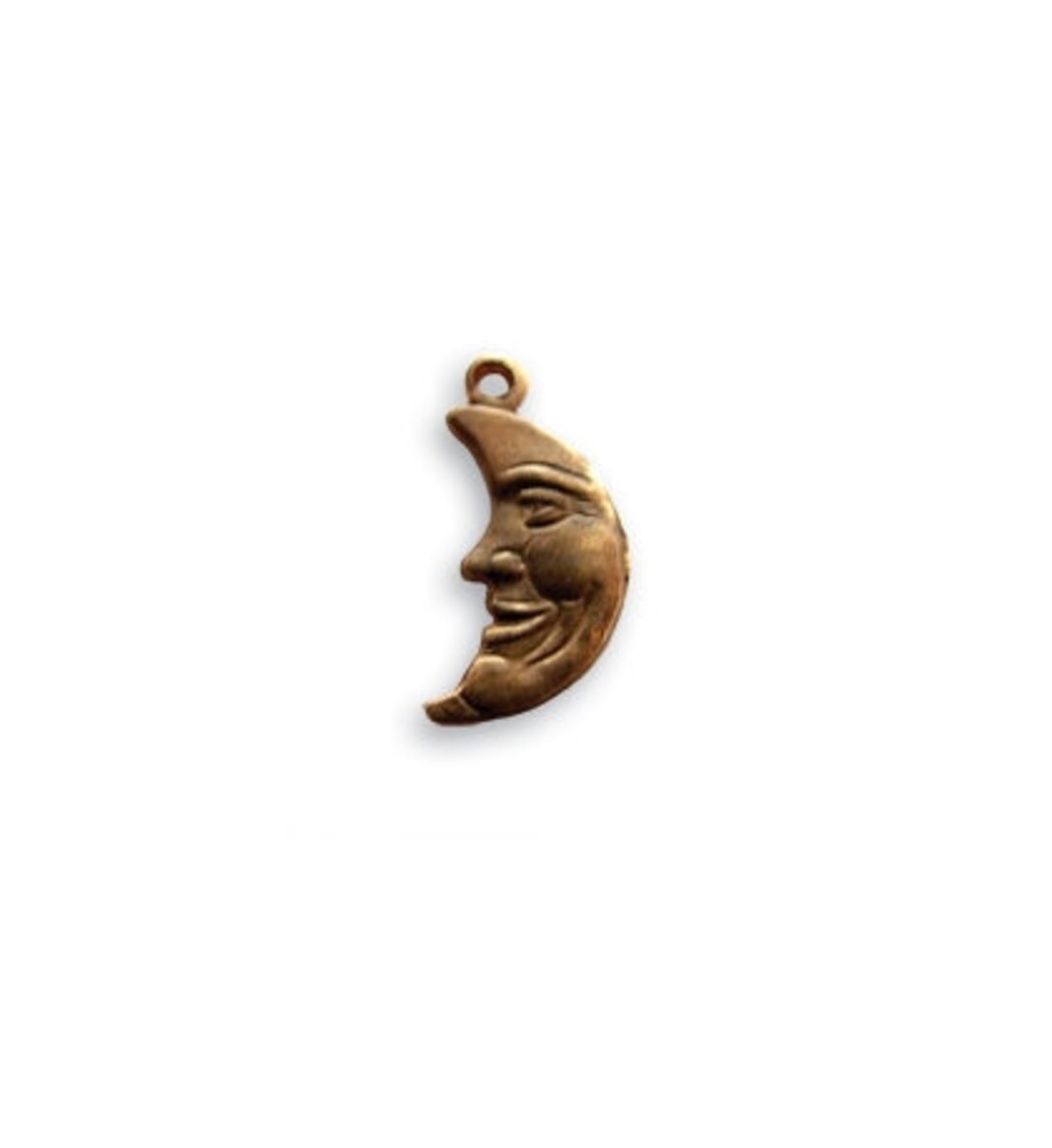 Vintaj Brass TINY Half Moon Charm One Loop Man in the Moon Antiqued ...