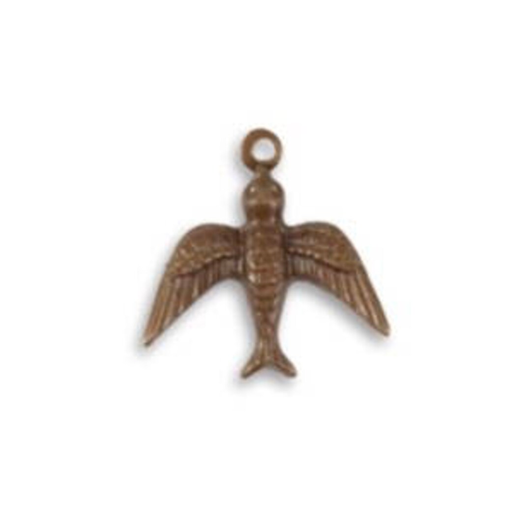 Vintaj Antiqued Brass Ox Small Bird Charm Sparrow Flying Oxidized ...