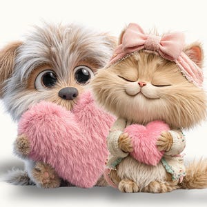 Whimsical Valentine Clipart Bundle | Cute Cats & Dogs | 30 PNG - Etsy