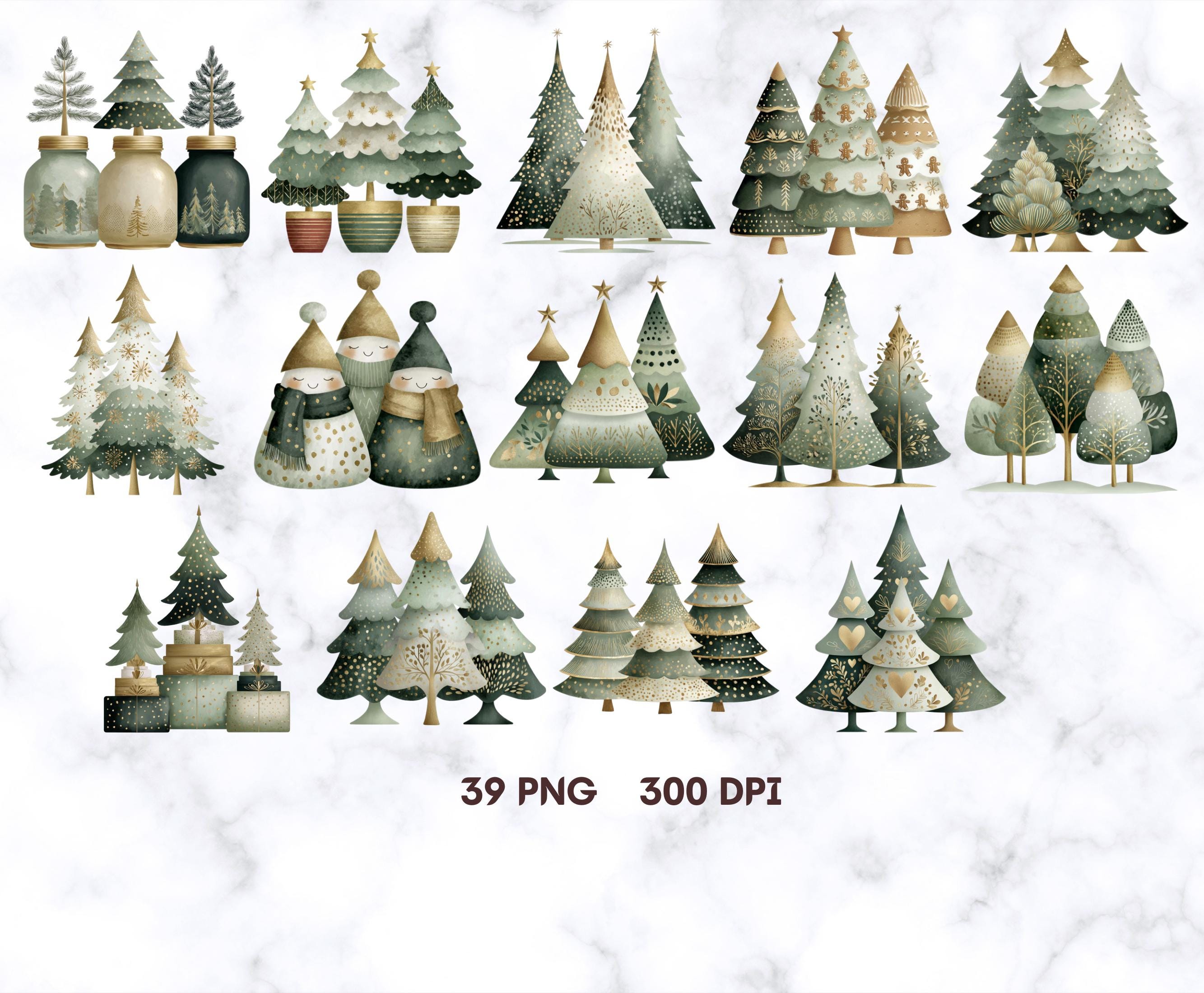 Watercolor Christmas Trees Clipart | Nordic Neutral Xmas Tree Set ...