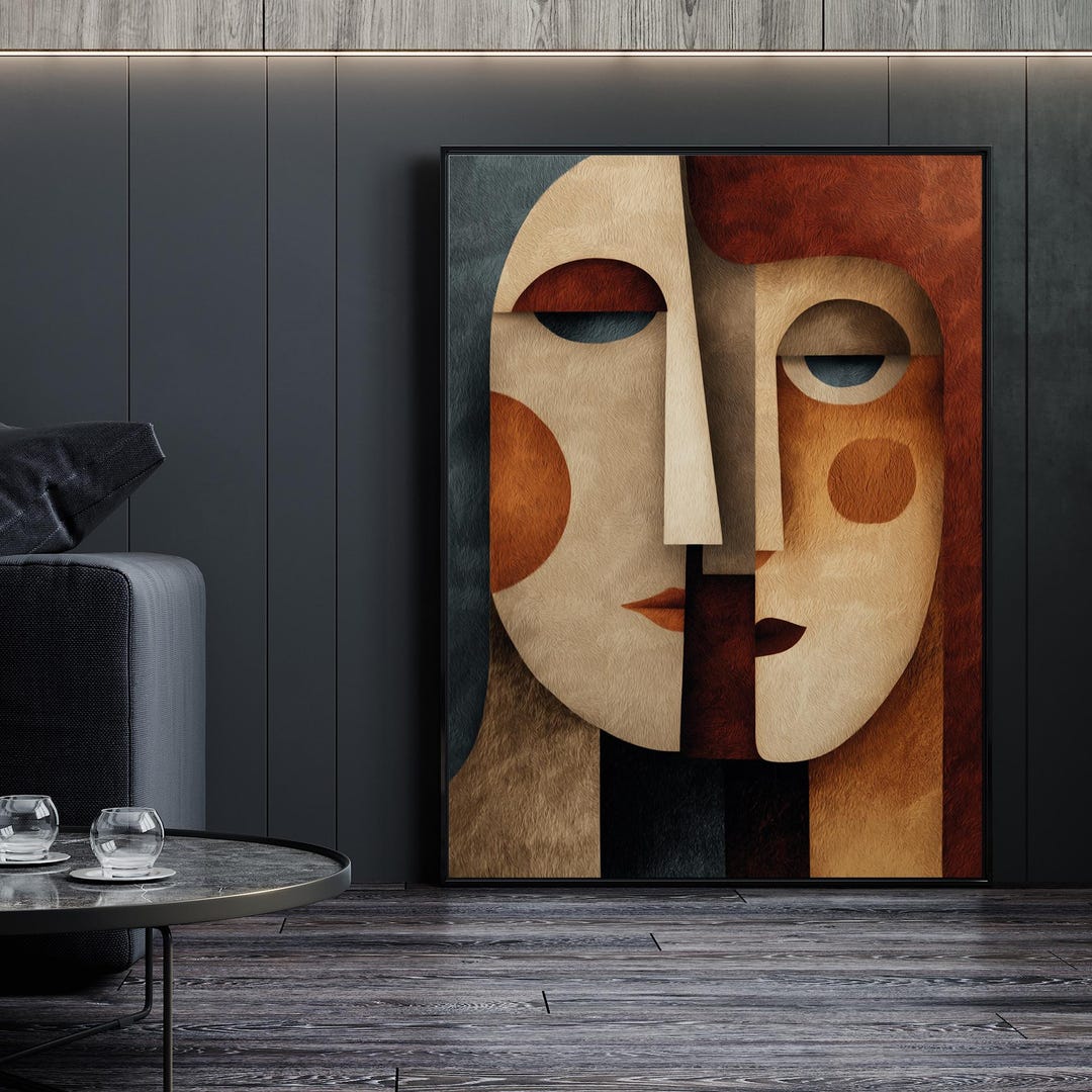 Mask of Emotions Cubism Poster – Abstract Face Wall Art, Surreal ...