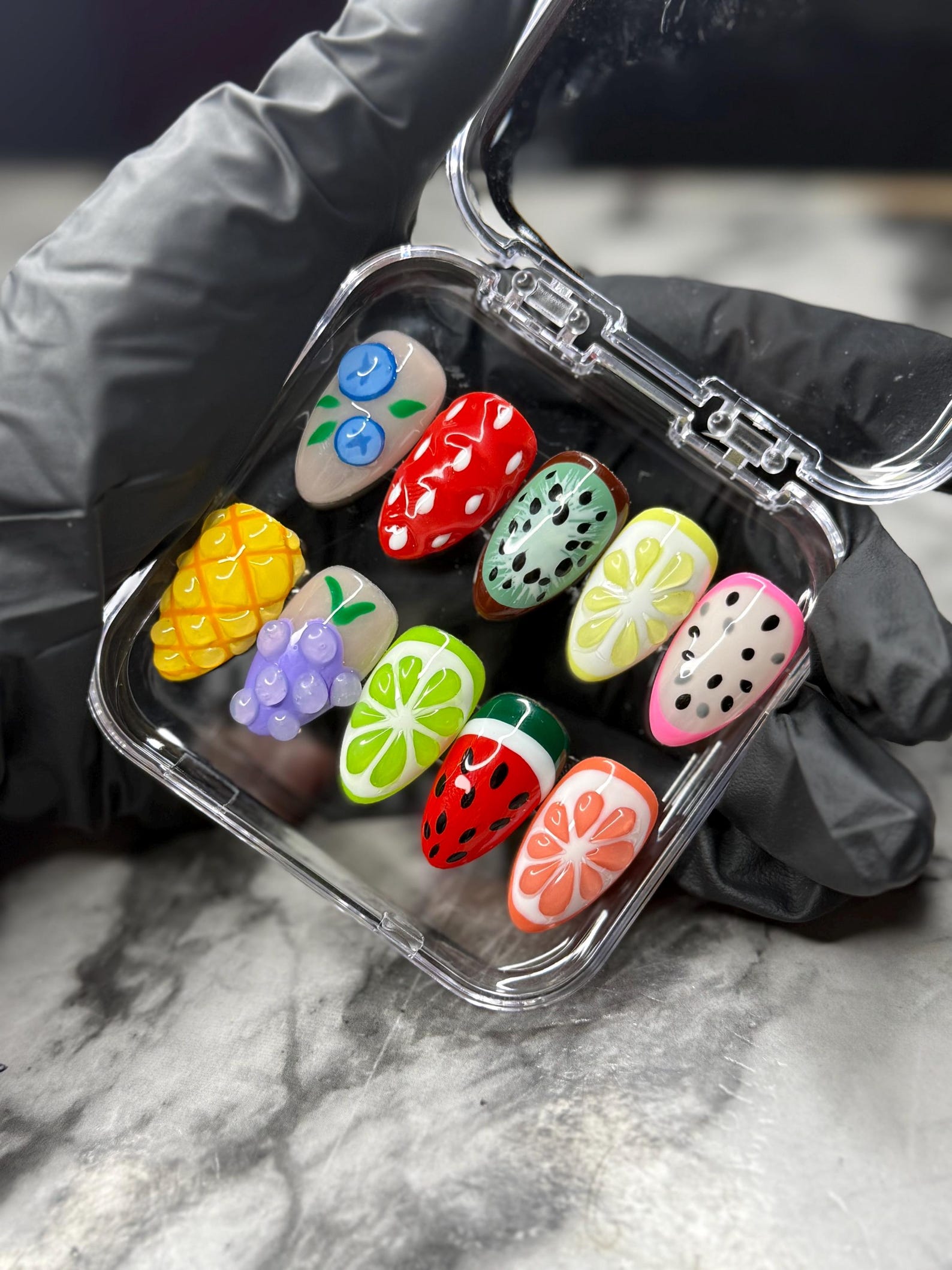 Fruity Press on Nails Set – 10 Colorful Hand-painted Fruit Designs ...
