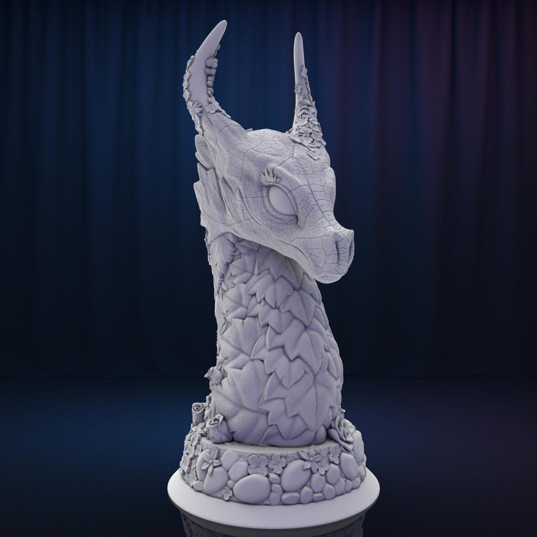 Fantasy Dragon Bust STL | Elegant Floral Dragon 3D Print Model ...