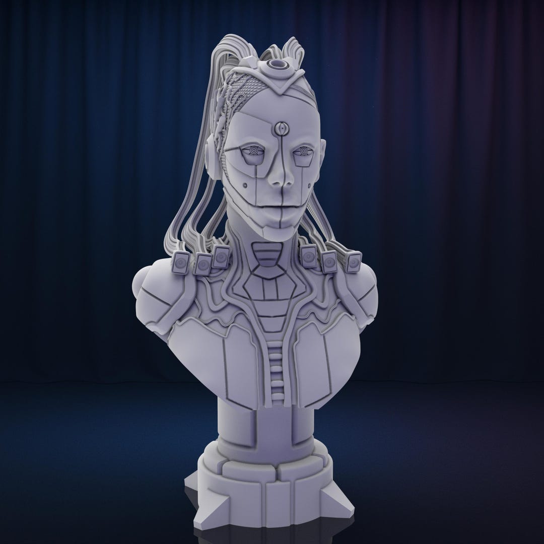 Female Android Bust STL | Futuristic Cyber Medusa Robot Woman 3D Model ...