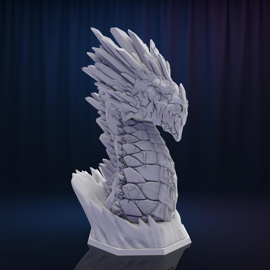 Crystal Stone Dragon Bust STL | Fantasy Rock Scaled Ice Dragon Head 3D ...