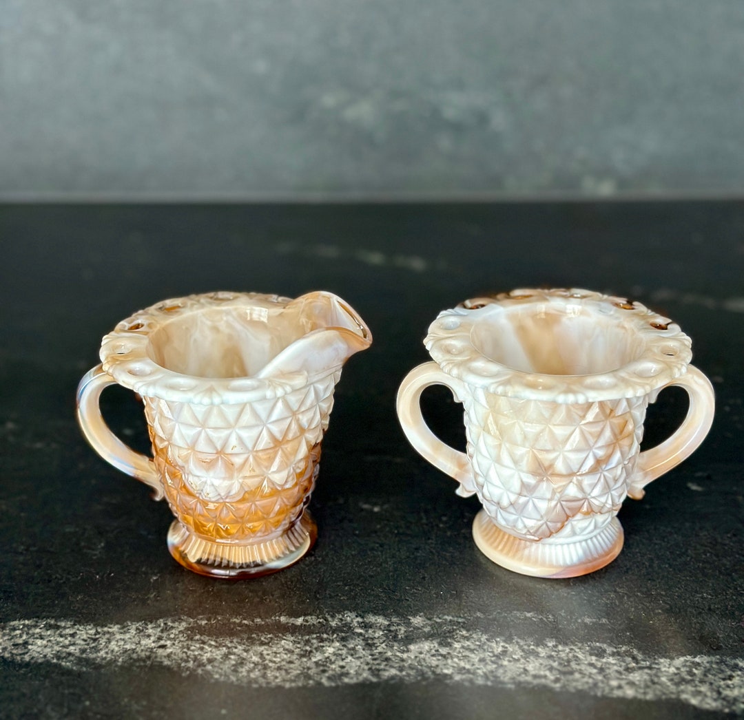 Imperial Slag Glass Creamer and Sugar Dishes, Caramel Slag Cream and ...