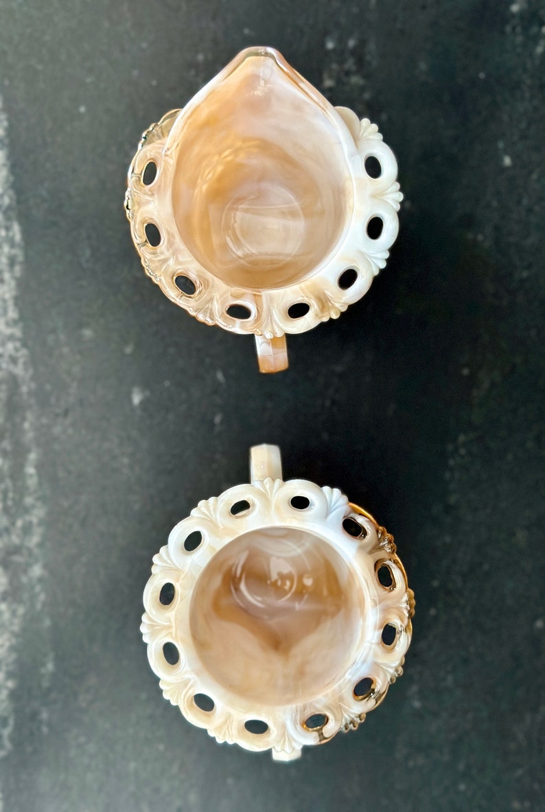 Imperial Slag Glass Creamer and Sugar Dishes, Caramel Slag Cream and ...