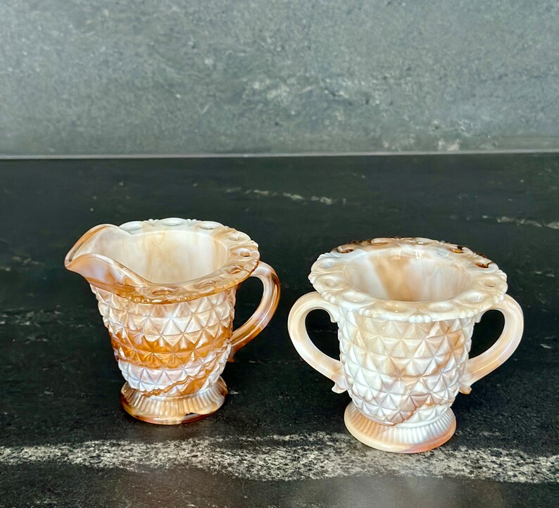 Imperial Slag Glass Creamer and Sugar Dishes, Caramel Slag Cream and ...