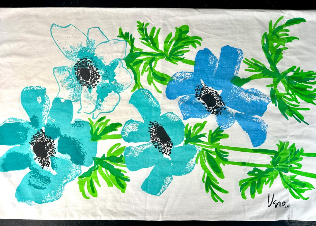 Vintage Vera Neumann Signed Standard Pillowcase, Huge Blue and Teal ...