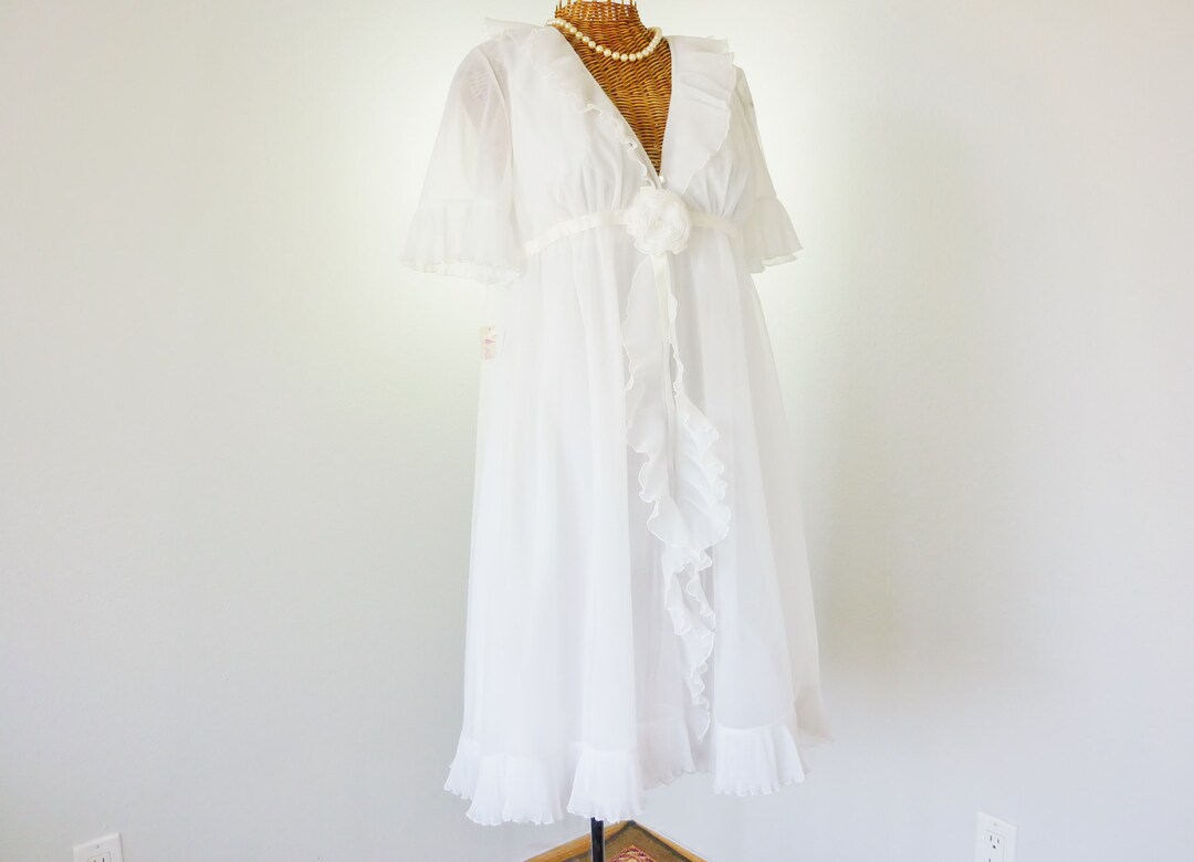Evette Peignoir Set Bridal White 60s Robe Nightgown Set New - Etsy