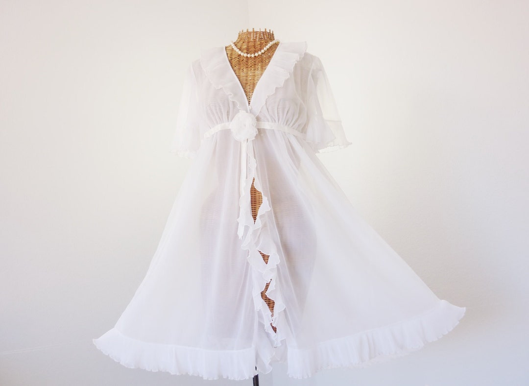 Evette Peignoir Set Bridal White 60s Robe Nightgown Set New - Etsy